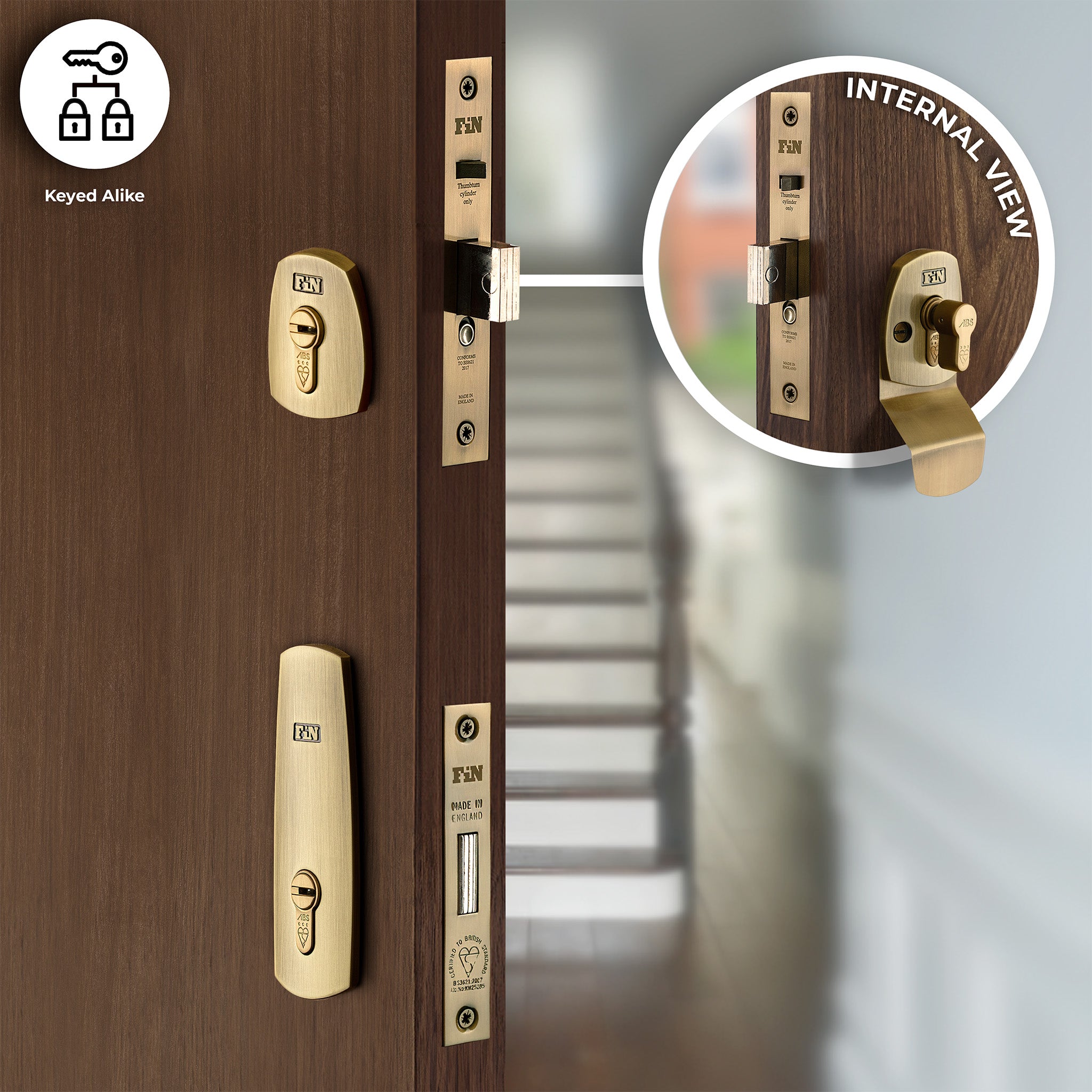 Dual Door Lock Set - Antique Brass – FinFort