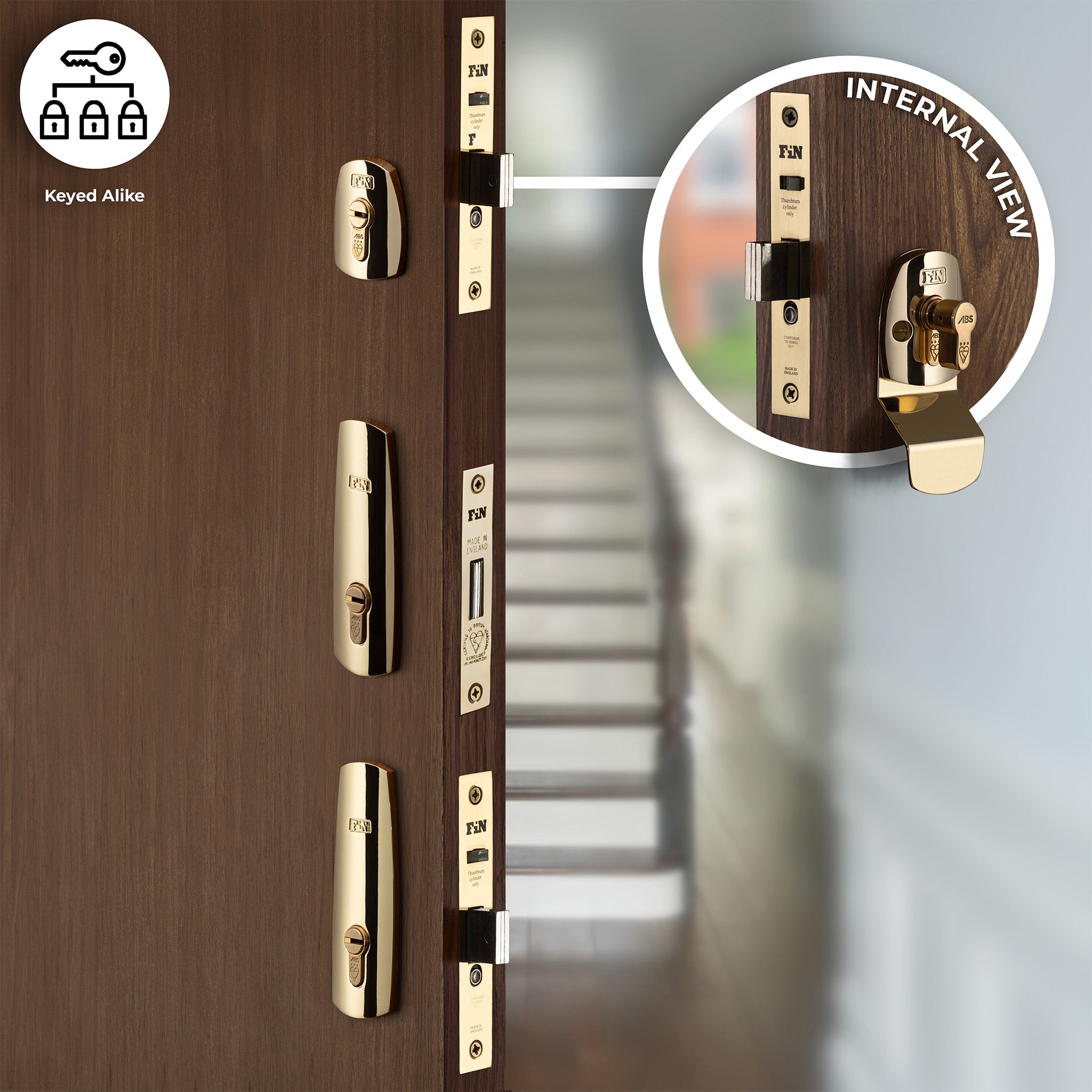 Triple Door Lock Set - Polished Brass – FinFort