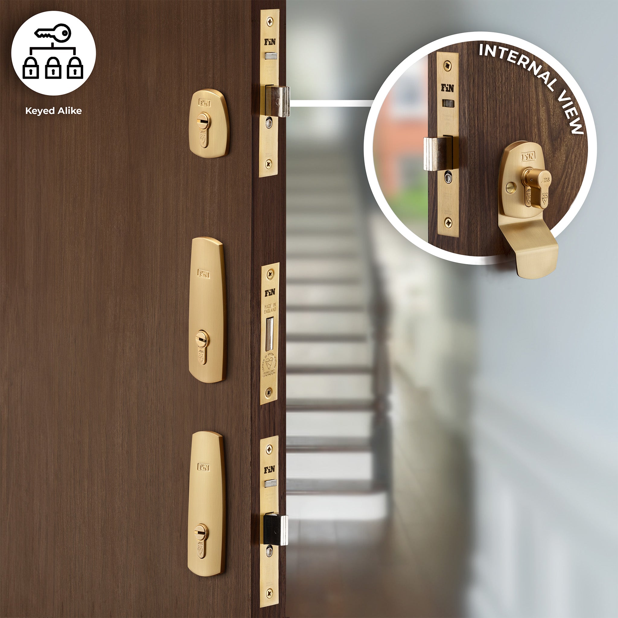 Triple Door Lock Set - Satin Brass – FinFort